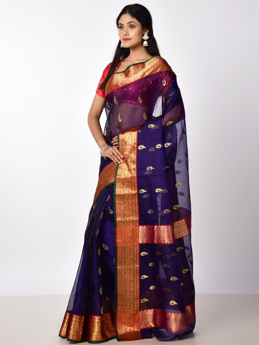 Neel Gulab katan silk chanderi – House Of Mogra